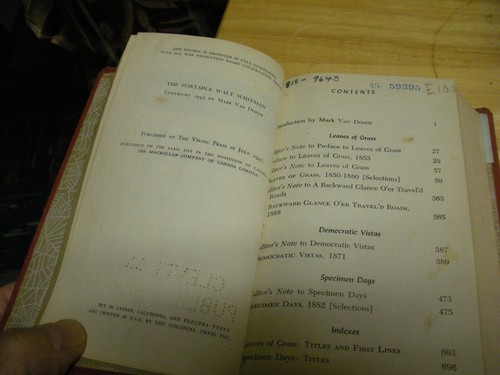 The Viking Portable Library Walt Whitman The Viking Press C,1945 First ...