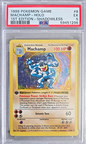 PSA 5 Machamp Holo 8/102 1st Edition Shadowless Base Set 1999 Pokemon ...