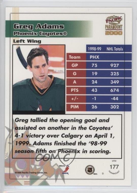 1999-00 Pacific Paramount Red Greg Adams #177 t3w | eBay UK
