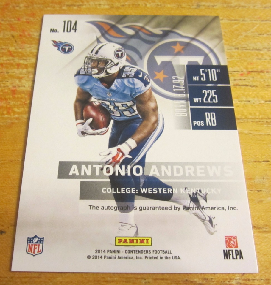 Antonio Andrews Autographed 2014 Panini Contenders #104A ROOKIE Card ...