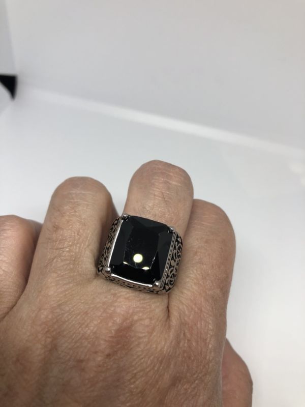 Vintage Gold Stainless Steel Genuine Black Faceted Jet Size 10.25 Men’s ...