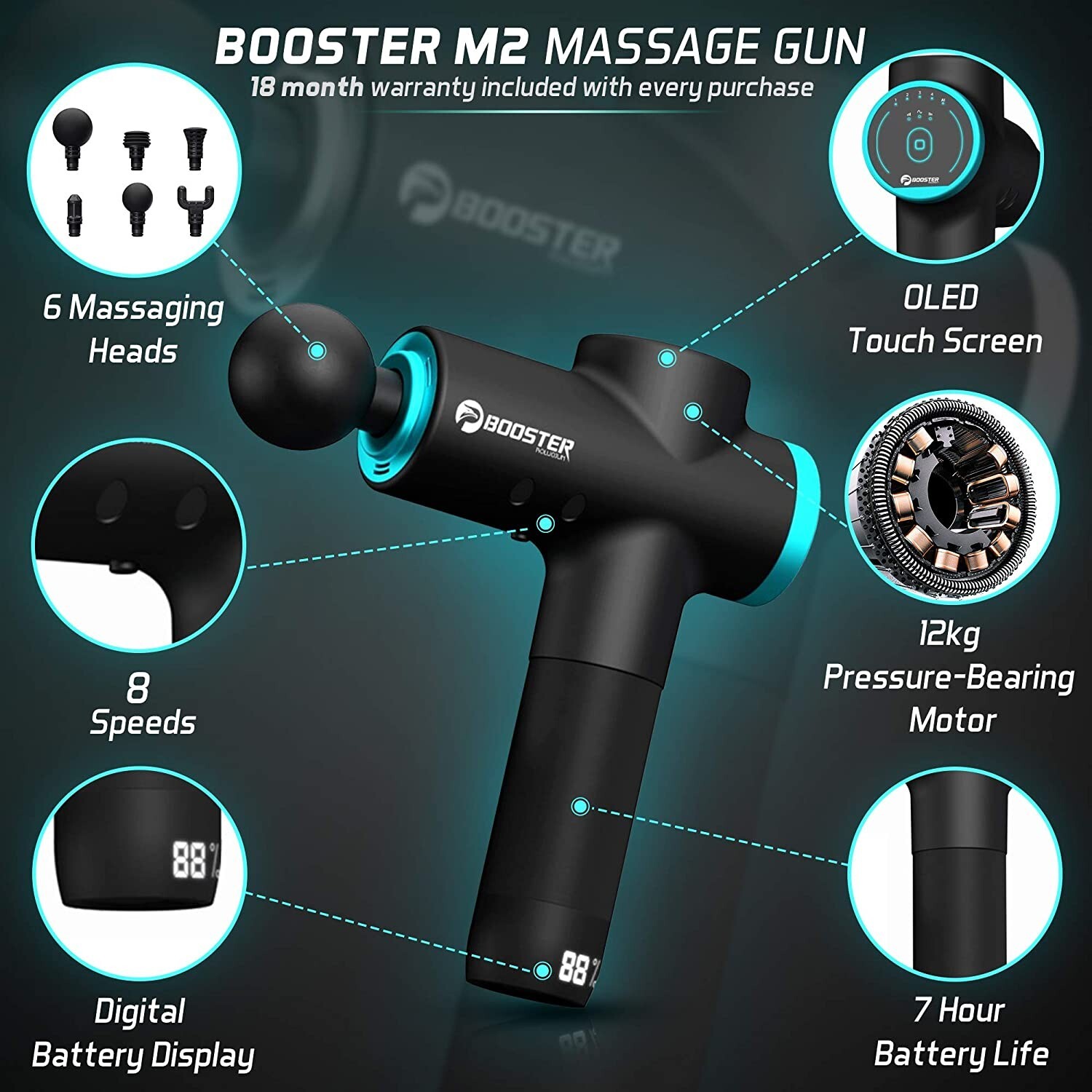 BOOSTER M2-12V LCD Display Massage Gun Professional Deep Muscle reliver ...