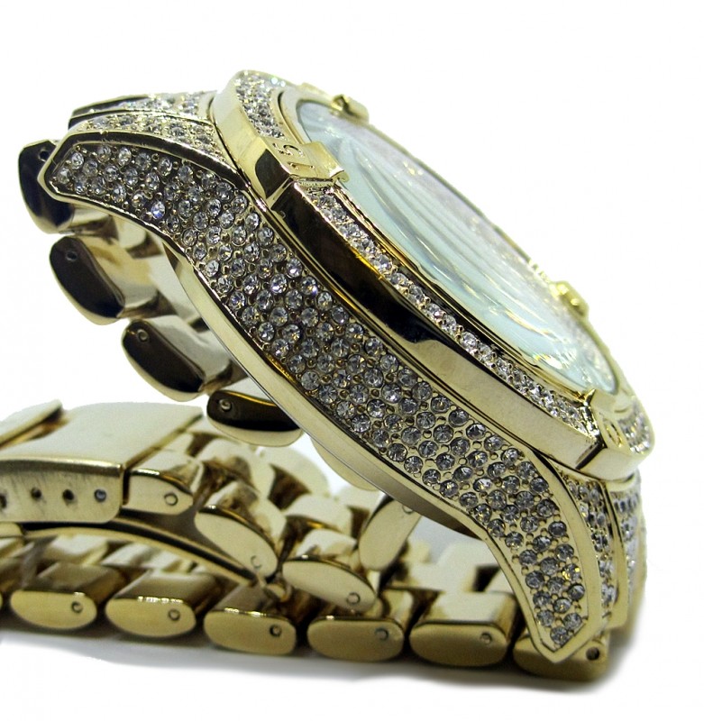 Mens Hip Hop 14K Gold Plated Alloy Quavo Iced Bling Cubic Zirconia ...