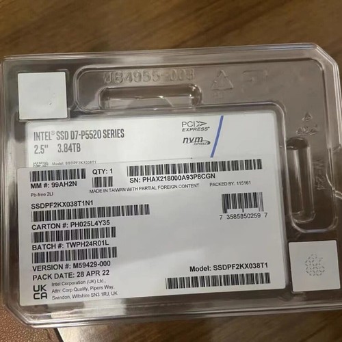 New Intel P5520 3.84TB SSDPF2KX038T1N1 U.2 PCIe 4.0 x4 NVMe 2.5'' SSD ...