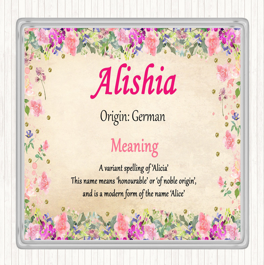 Alishia Name Meaning Drinks Mat Coaster Floral | eBay UK