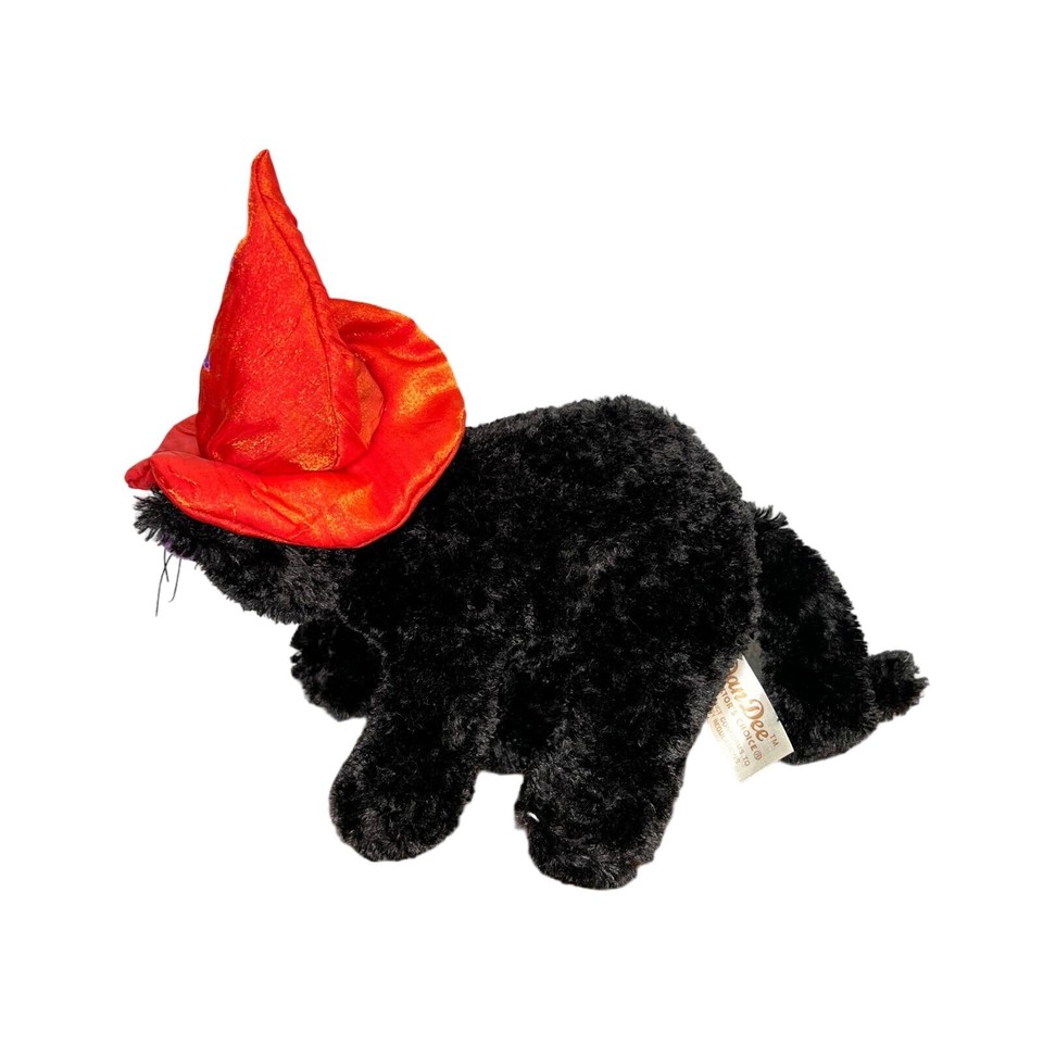 Vintage DanDee Halloween Black Cat 10" Plush Stuffed Animal Witch Hat ...