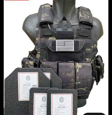 Black Multicam Tactical Vest W/ (2) 8x10 Curved and (2) 5x7 Side Plates ...