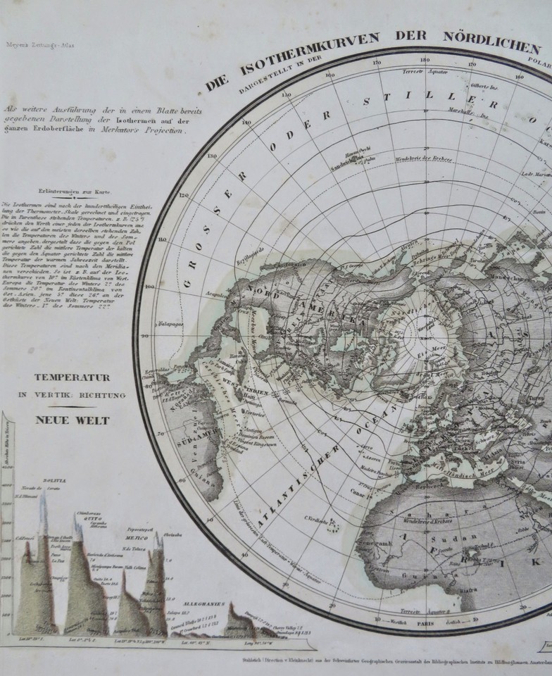 Northern Hemisphere Isotherms Climate Comparison c. 1850 Meyer detailed ...