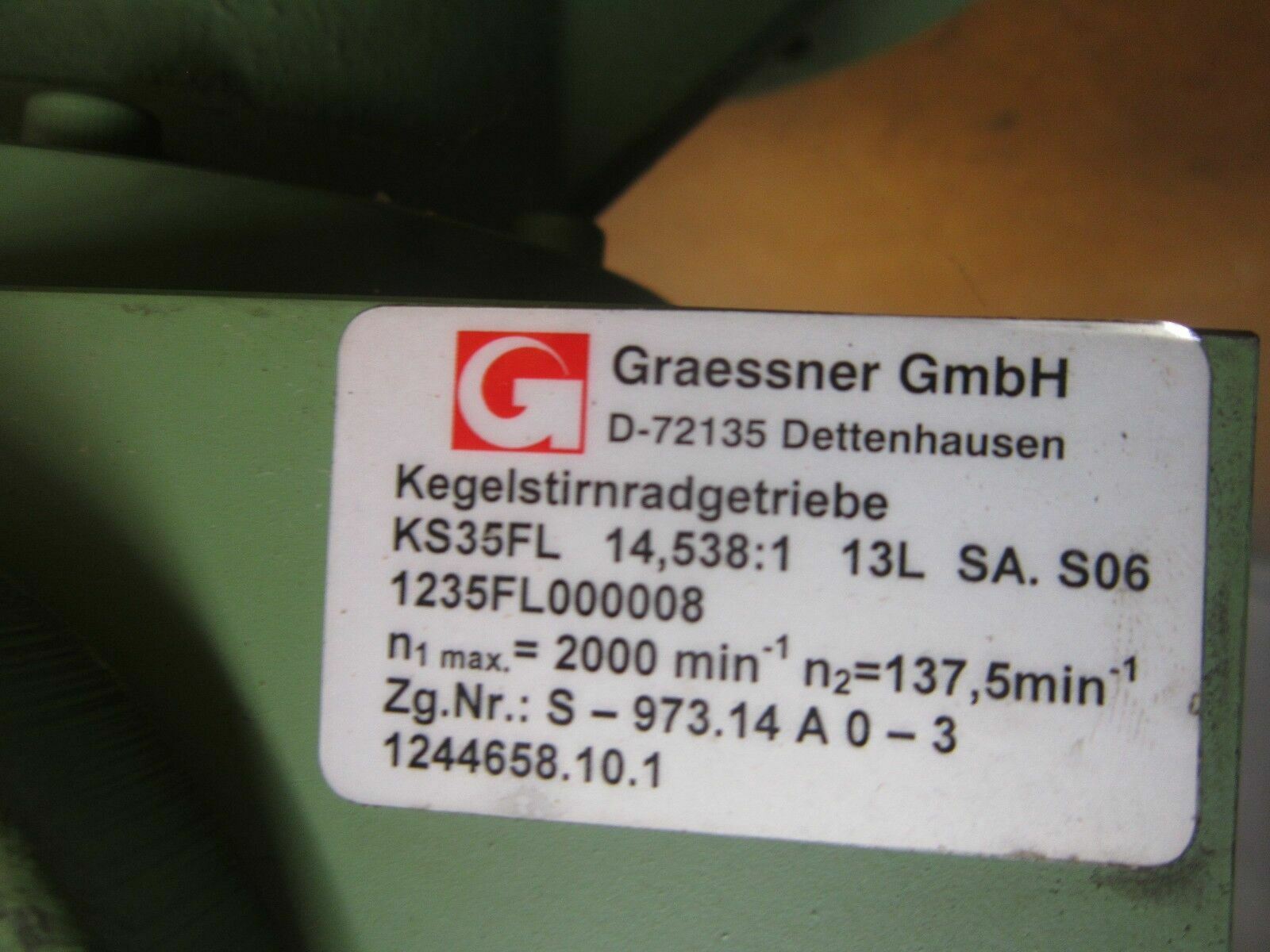 Graessner GmbH D-72135 Dettenhausen Motor KS35FL 14 538:1 13L SA. S06 ...