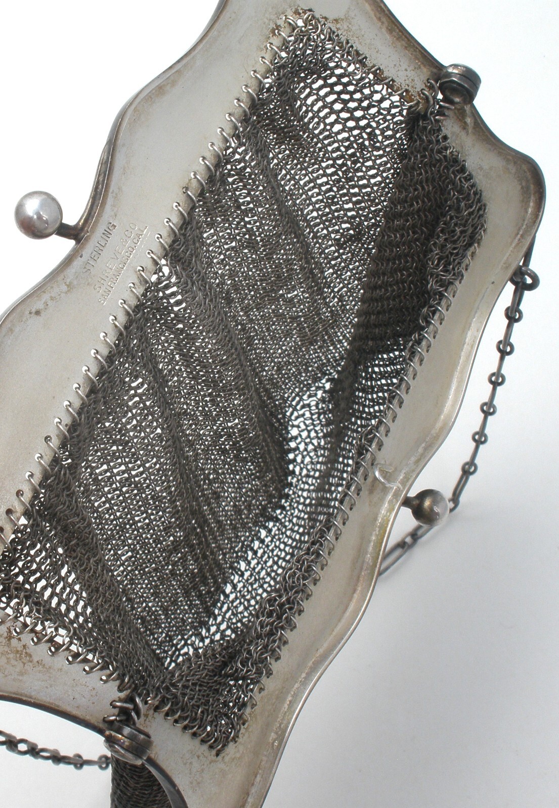 Antique Sterling Silver Mesh Purse Handbag Shreve and Co Floral Frame ...