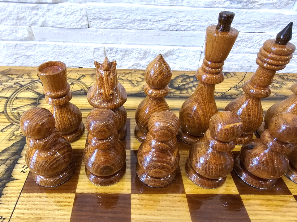 Rare Oak Chess Checkers Set Hand Carved Wooden Chess Gift Idea New | eBay