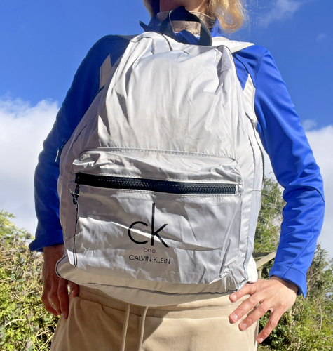 Calkin Klein CK One Silver Nylon LIghtweight Gym Rucksack Backpack ...