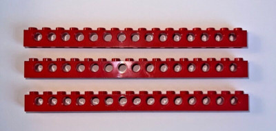 Loose Official LEGO 3 Piece Lot of Red 1x16 Technic Bricks with 15 ...