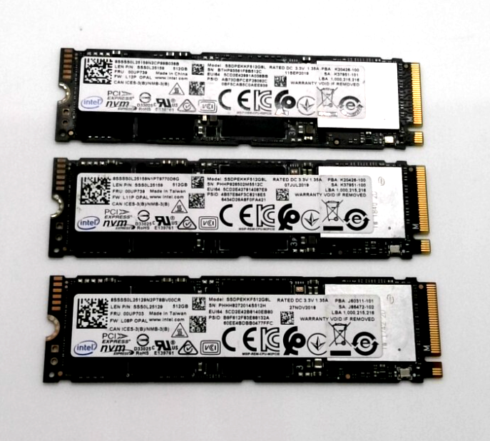 Lot of 3 - Intel Pro 7600p SSDPEKKF512G8L 512 GB NVMe 80mm Solid State ...