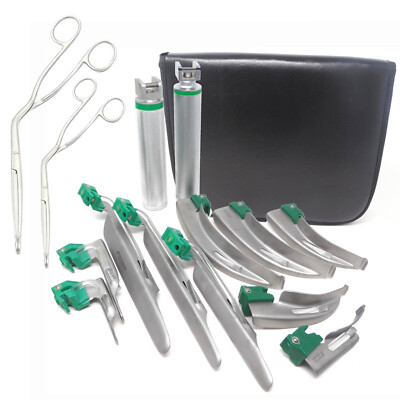 14PCS Laryngoscope Set, 10 Intubation Blades + 2 Handles Fiber-Optic ...