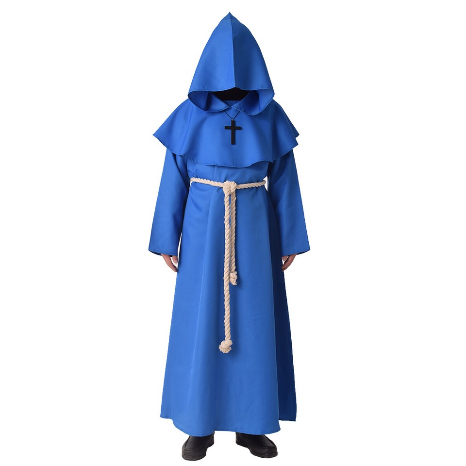 Medieval Mens Monk Robe Hooded Monk Cowl Renaissanc Priest Robe Cosplay ...