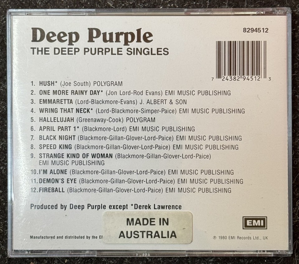 The Deep Purple Singles ~ Deep Purple ~ (CD, 1980, EMI) | eBay