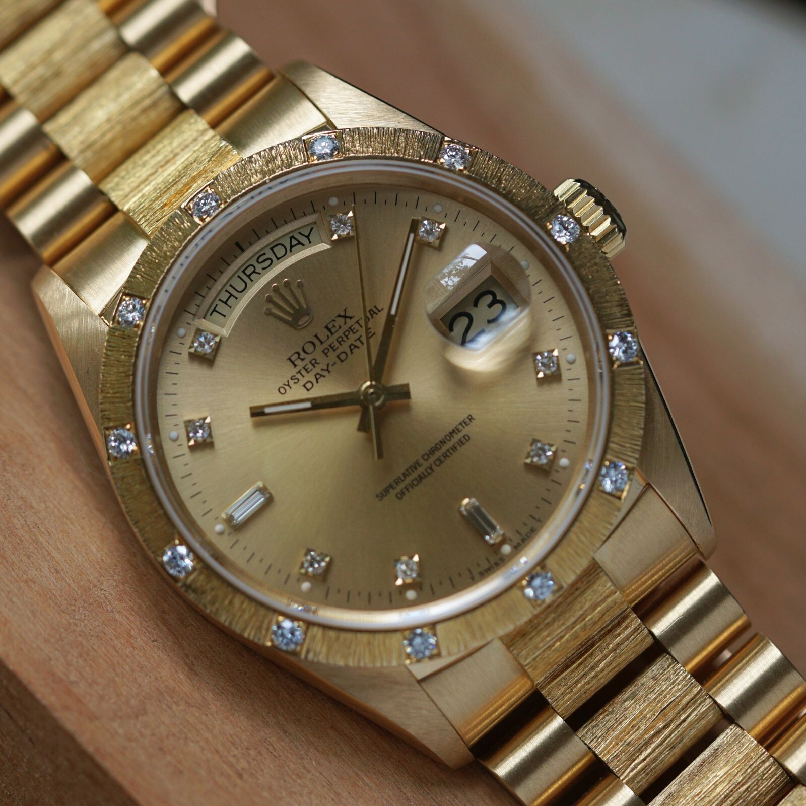 Rolex Day Date Ref. 18108 18k Gold President Bark & Diamond w/ Papers 36 mm 1987 | eBay