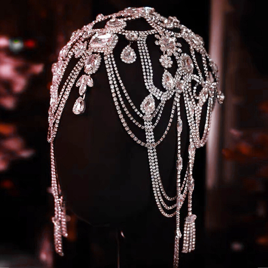 Bridal Hairpiece Lady Wedding Rhinestone Sparkly Head Chain Hair Band ...