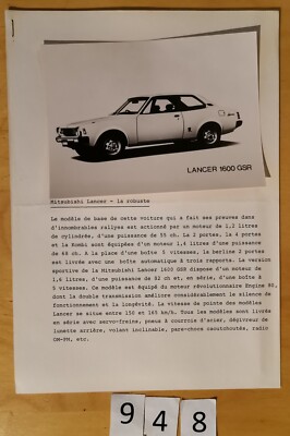 MITSUBISHI LANCER 1600 GSR Photo de presse 1978? Fr | eBay