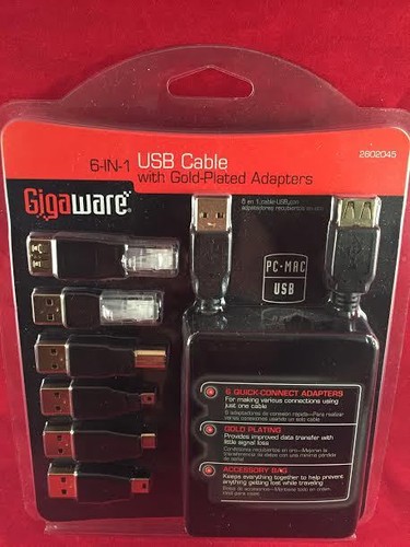 *NEW* GIGAWARE 6-IN-1 USB CABLE WITH GOLD PLATED ADAPTERS-PC-MAC ...