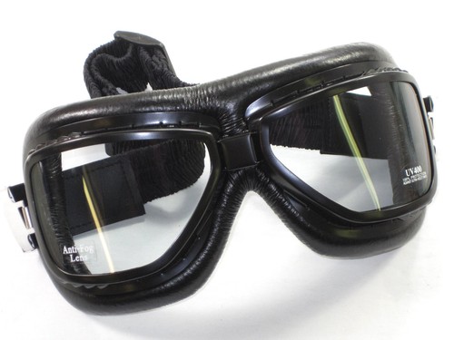 Roadhawk Goggles black motorcycle classic style goggle set tinted non ...