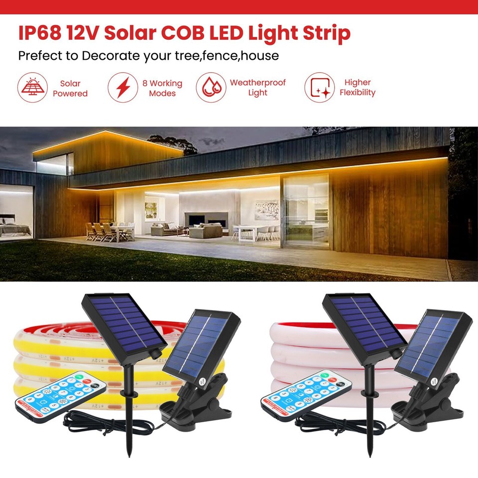 Solar COB LED Strip Lights Neon Rope Light 12V IP68 Waterproof DIY ...