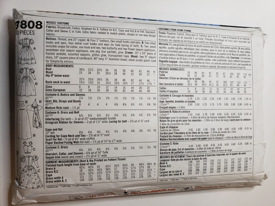 Simplicity 7808, Size 12-16, Costumes, 3 different. Very cute. New ...