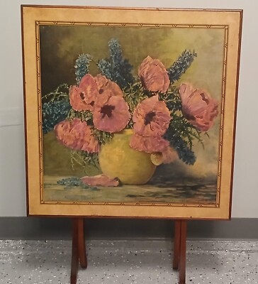 Vintage Folding Wood Max Streckenbach Signed Floral Card Table ...