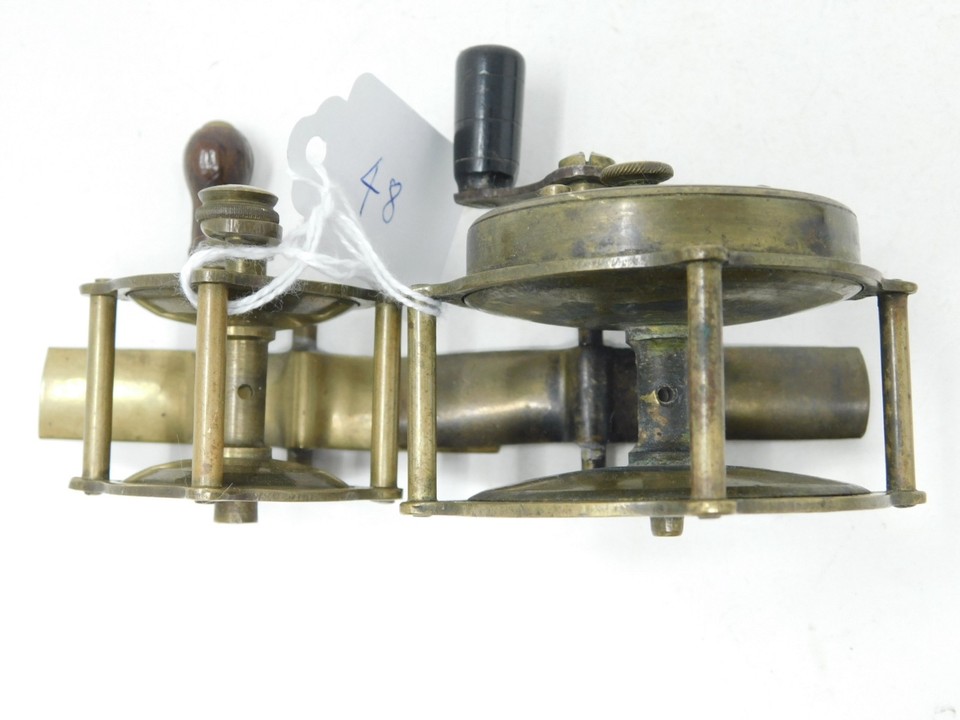 2 Vintage Small Brass John Kopf Reels w/Patent Dates, Trowbridge Boston ...