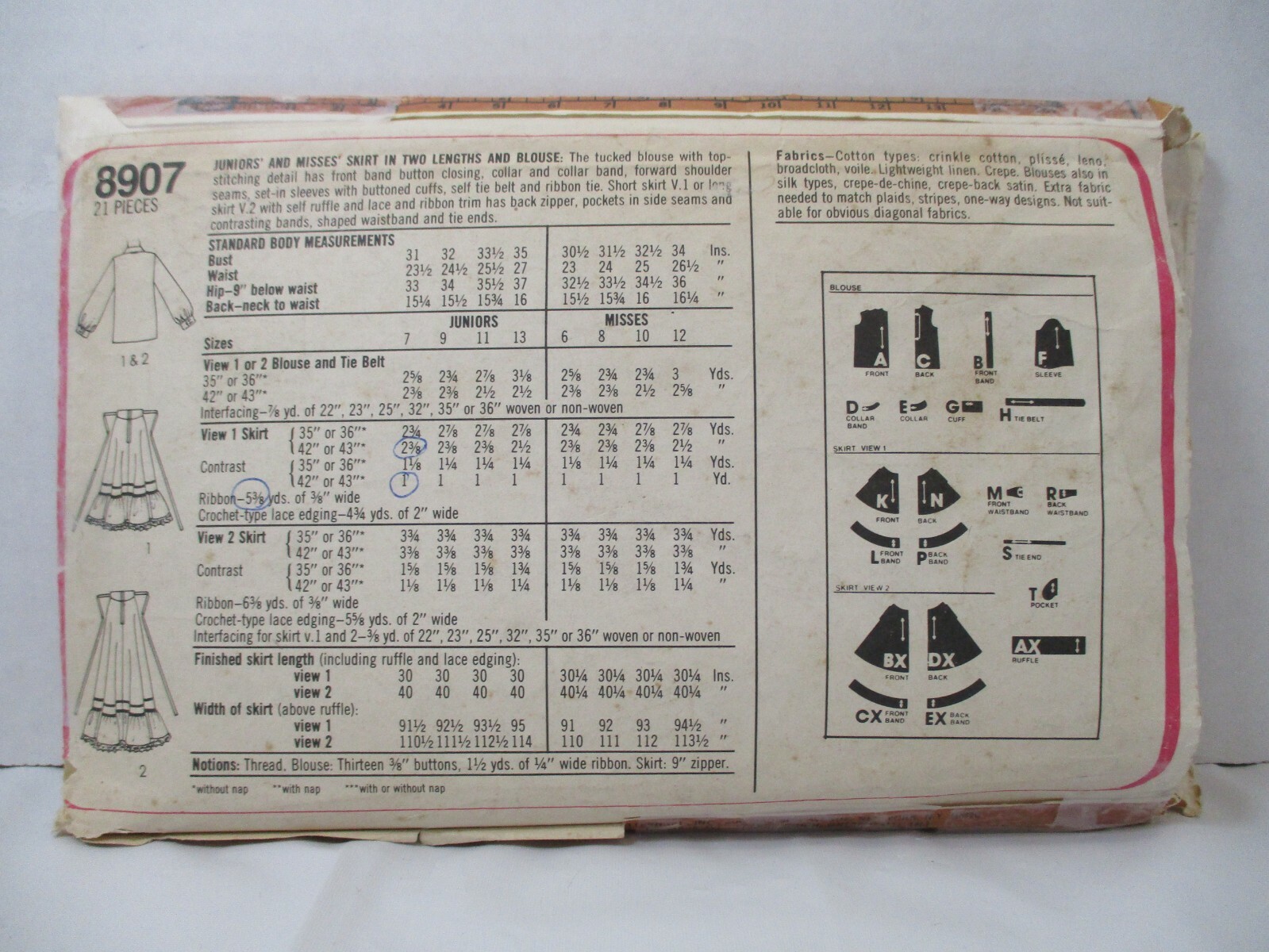 Simplicity Pattern 8907 Jessica Gunne Sax Size Junior 7 Skirt 2 Lengths ...