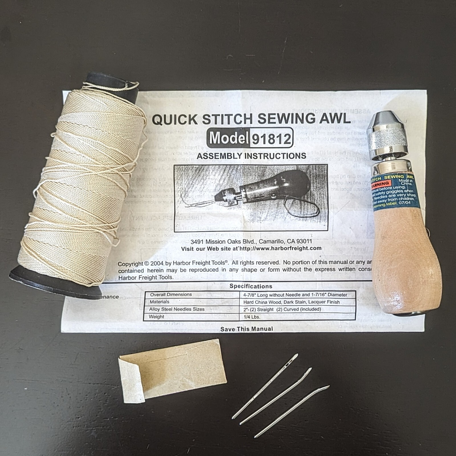 Quick Stitch Sewing Awl Model 91812 Leather Hand Sewing + Thread & 3 ...