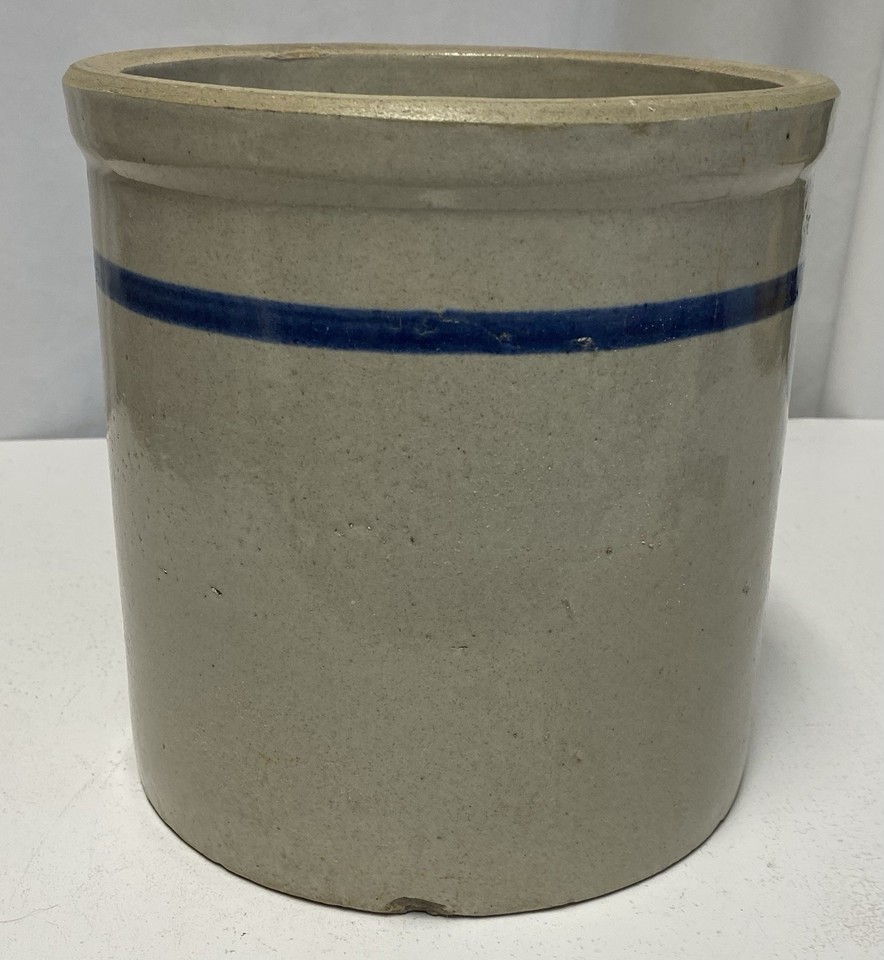 Antique Blue Band Stoneware 1 Gallon Crock Jar Ruckel's Pottery White ...