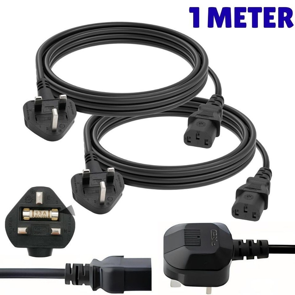 13A Power Cord UK Plug to IEC Cable PC Mains Kettle Lead C13 1m/2m/3m ...