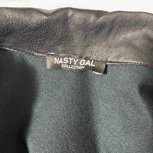 Nasty Gal Blazer Jacket L Black Faux Leather False Pockets Edgy Night ...