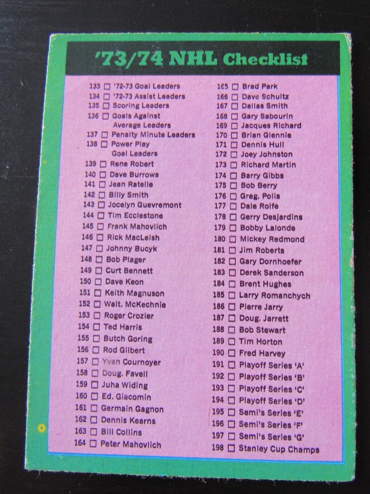 1973-74 O-Pee-Chee Checklist Card Unmarked | eBay