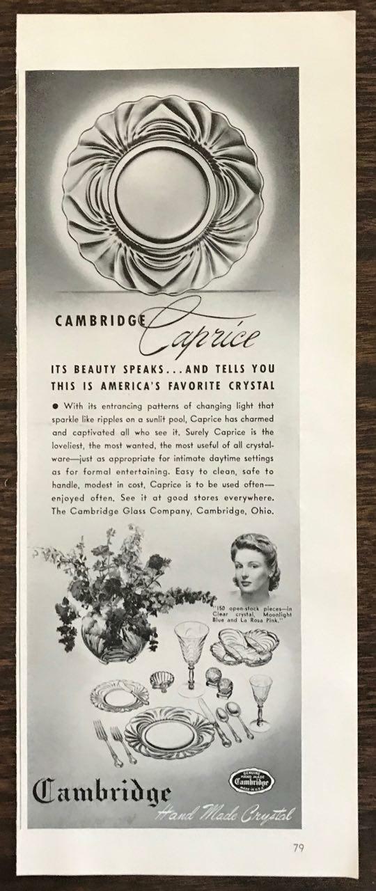 1942 Cambridge Caprice Crystal Print Ad America's Favorite | eBay