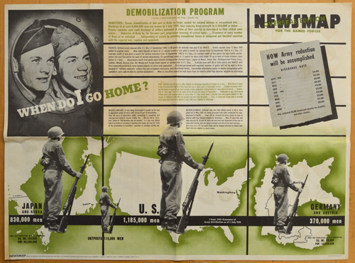 WORLD WAR II ORIGINAL 1945 NEWSMAP DEMOBILIZATION POSTER - 'WHEN DO I ...
