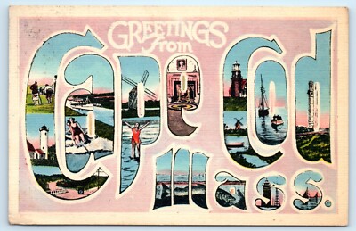 POSTCARD Greetings from Cape Cod Massachusetts Large Letter Linen | eBay