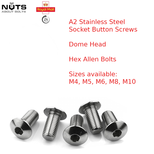 M4 M5 M6 M8 M10 SOCKET BUTTON SCREWS A2 STAINLESS DOME HEAD BOLT HEX ...