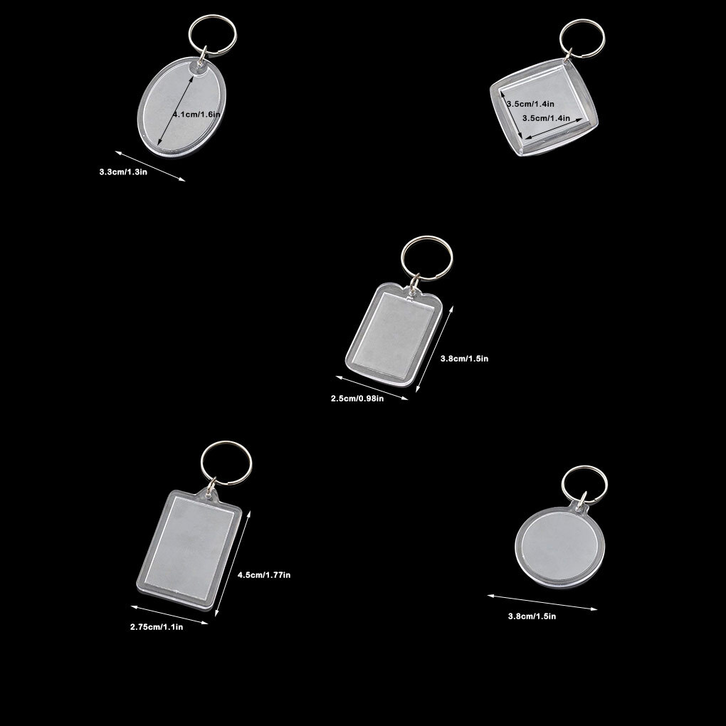 10Pcs Photo Frame Key Chain Modern Round/Rectangle Ring Pendants ...