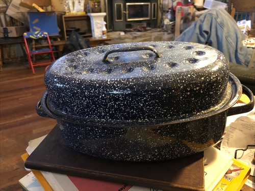 Enamelware Blue and White Speckled Ham Roaster Roasting Pan-Small Vtg ...