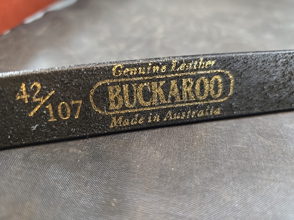 Black Genuine Leather Buckaroo Belt Australia 42/107 Solid Brass Buckle ...