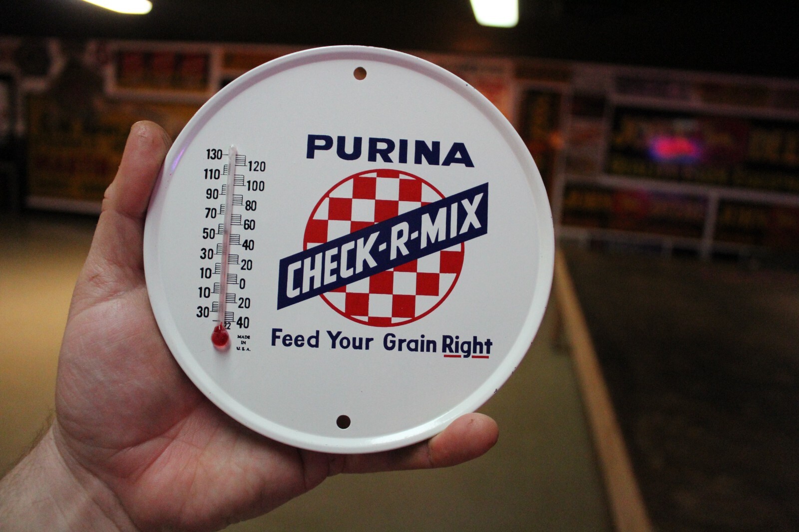 RARE 1960s PURINA CHECK-R-MIX GRAIN DEALER METAL THERMOMETER SIGN FARM ...