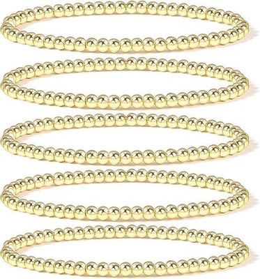 14k Gold Beaded Bracelets for Women Bead Ball Stackable Sets Stretch ...