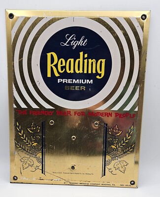 Vintage Light Reading Premium Beer Metal Calendar 1960s Bar Advertising ...