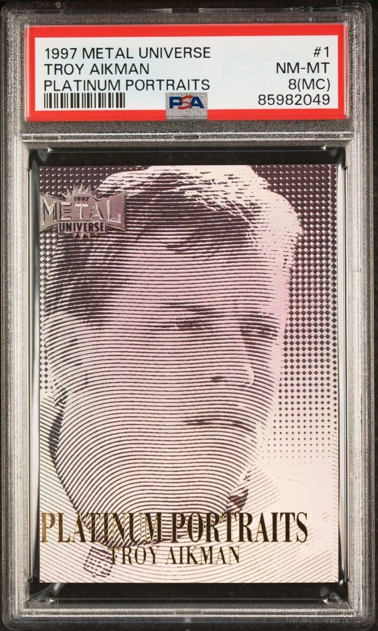 1997 Metal Universe #1 Troy Aikman Cowboys Platinum Portraits SSP PSA 8 ...