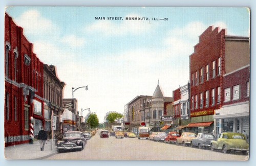 Monmouth Illinois IL Postcard Main Street Warren Country Prime Beef ...