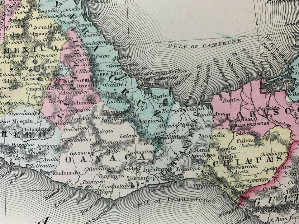 1855 Antique MEXICO Map Hand-Colored Colton's Atlas - Great Gift! | eBay