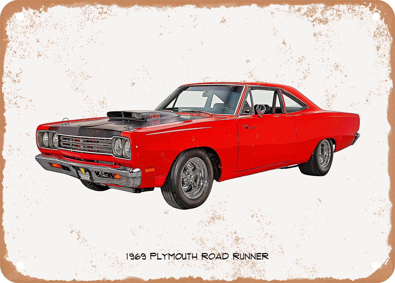Classic Car Art - 1969 Plymouth Road Runner Oil Painting - Rusty Metal ...